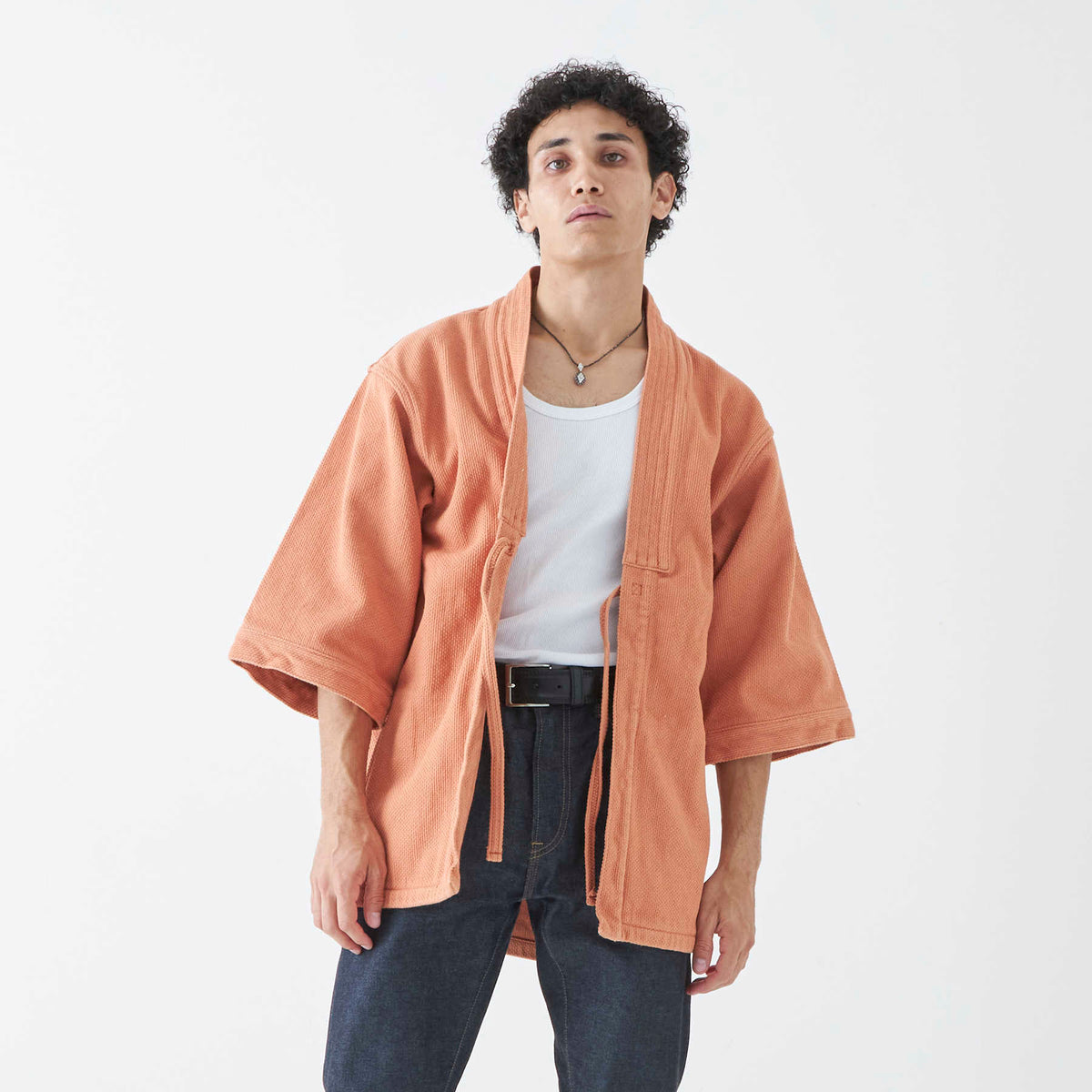 Kimono Jacket in Japanese Sashiko Embroidery | Kakishibu Orange ...